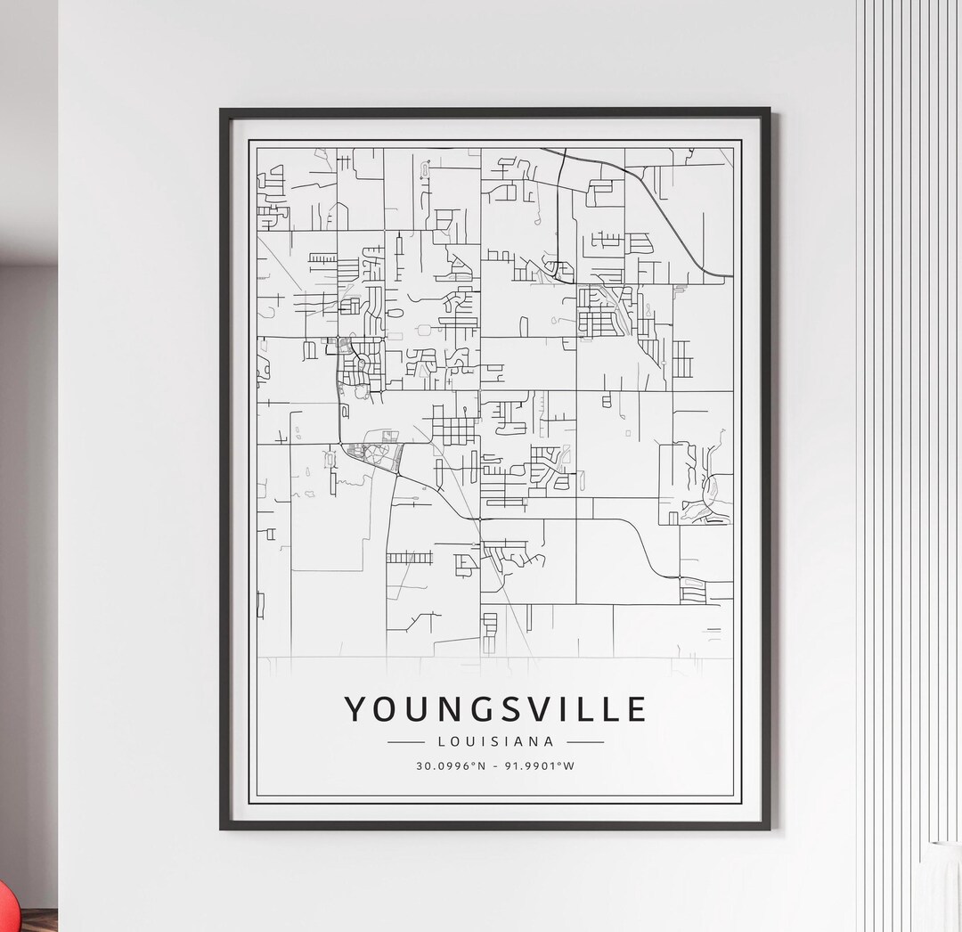Youngsville LA Street Map Print | Acrylic Glass Youngsville Map Print ...