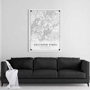 Southern Pines NC Street Map Print | Acrylic Glass Southern Pines City ...