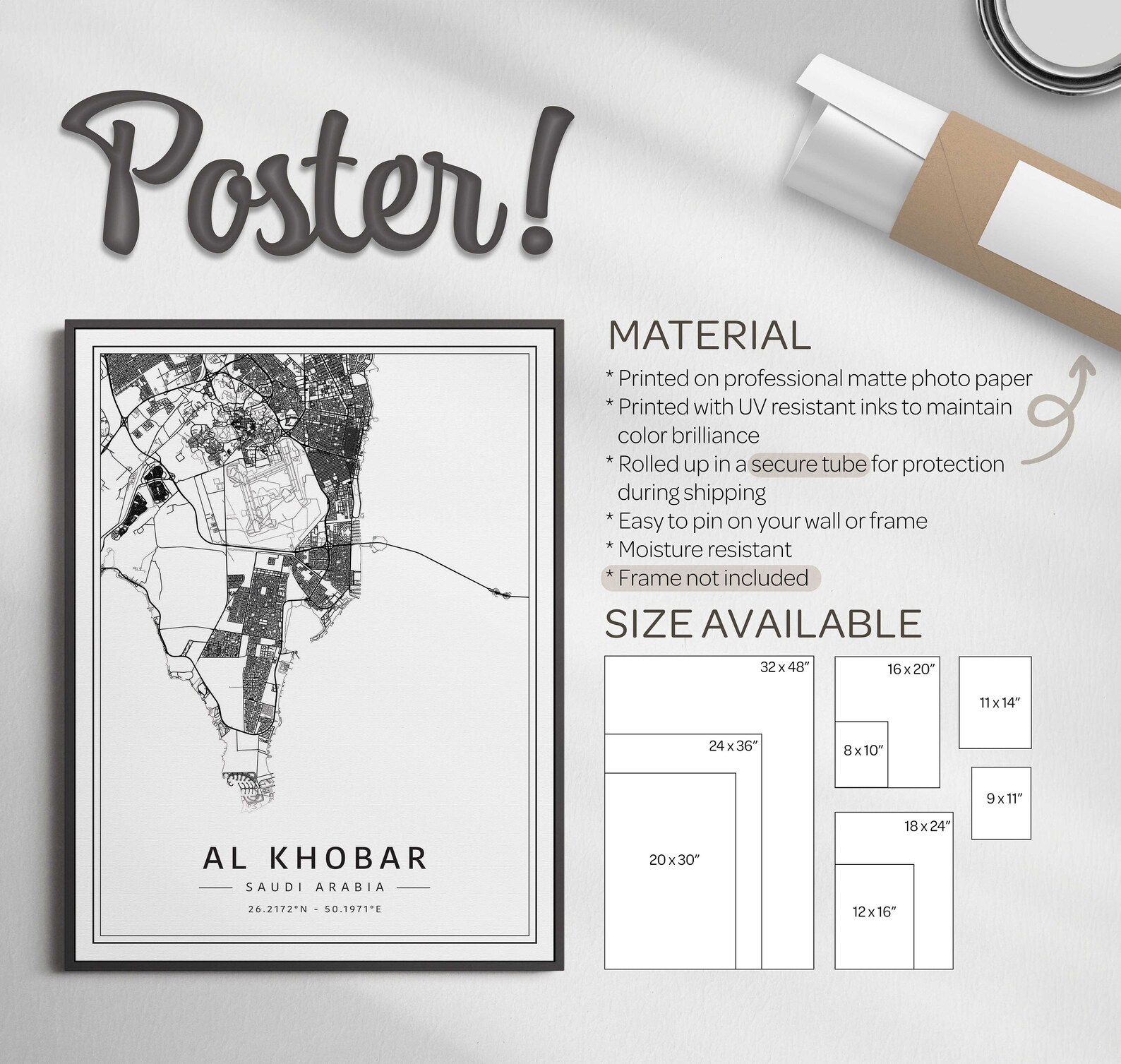 Al Khobar Street Map Print Acrylic Glass Al Khobar City Map Print ...