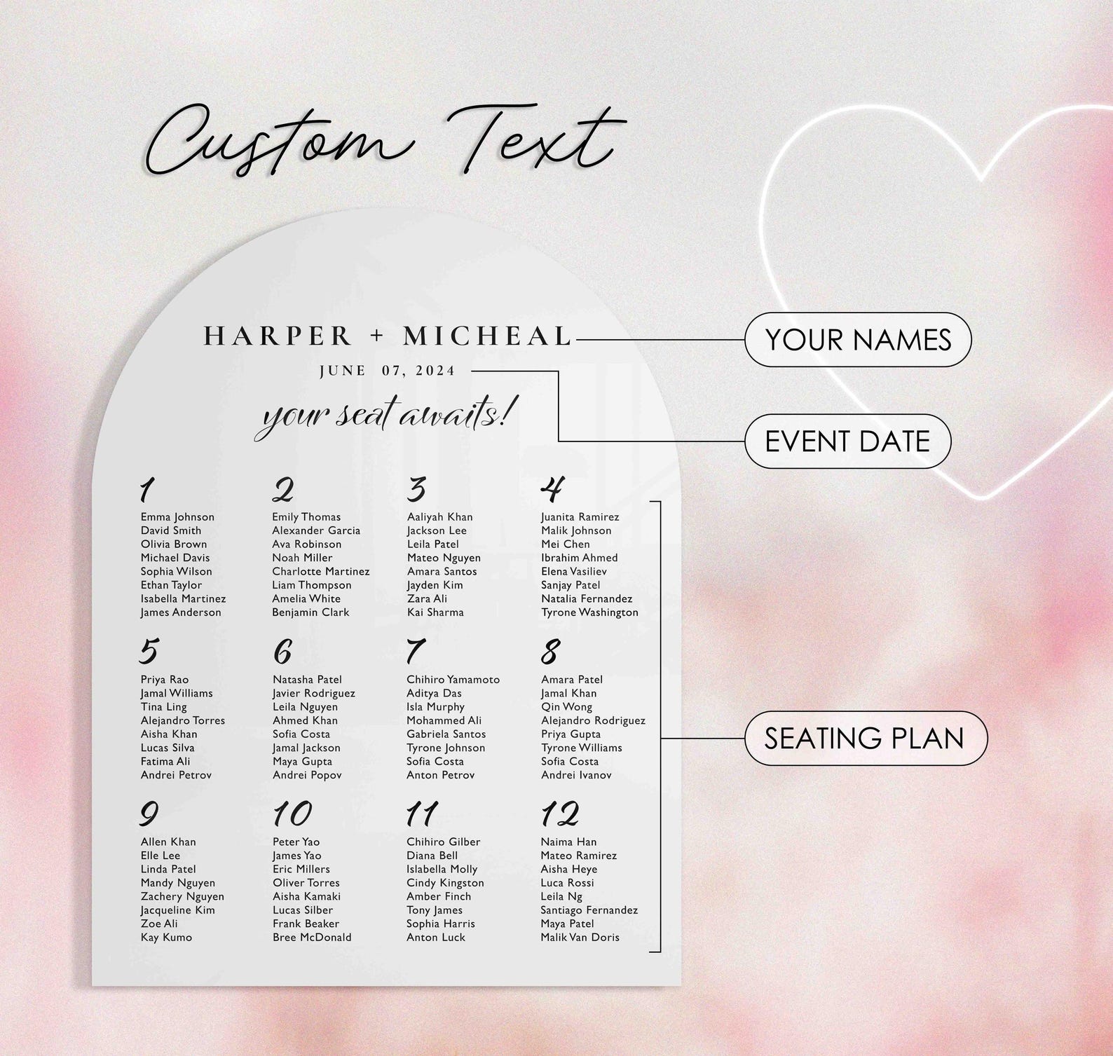 Wedding Seating Chart Acrylic Sign | Acrylic Table Seating Chart ...