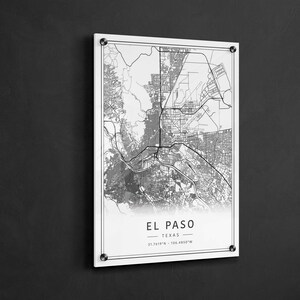 El Paso Texas Street Map Print | Acrylic Glass El Paso City Map Print ...