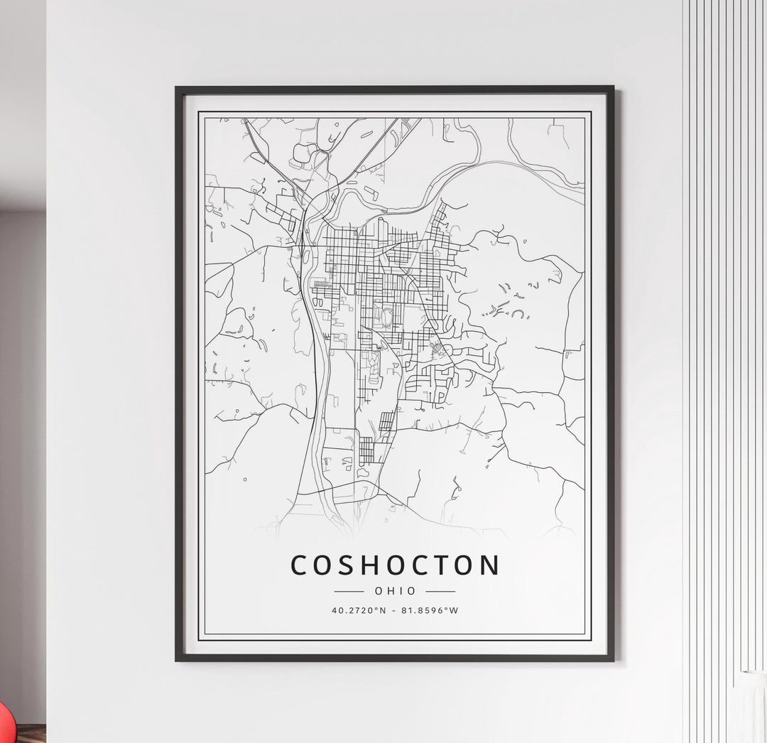 Coshocton OH Street Map Print | Acrylic Glass Coshocton City Map Print ...