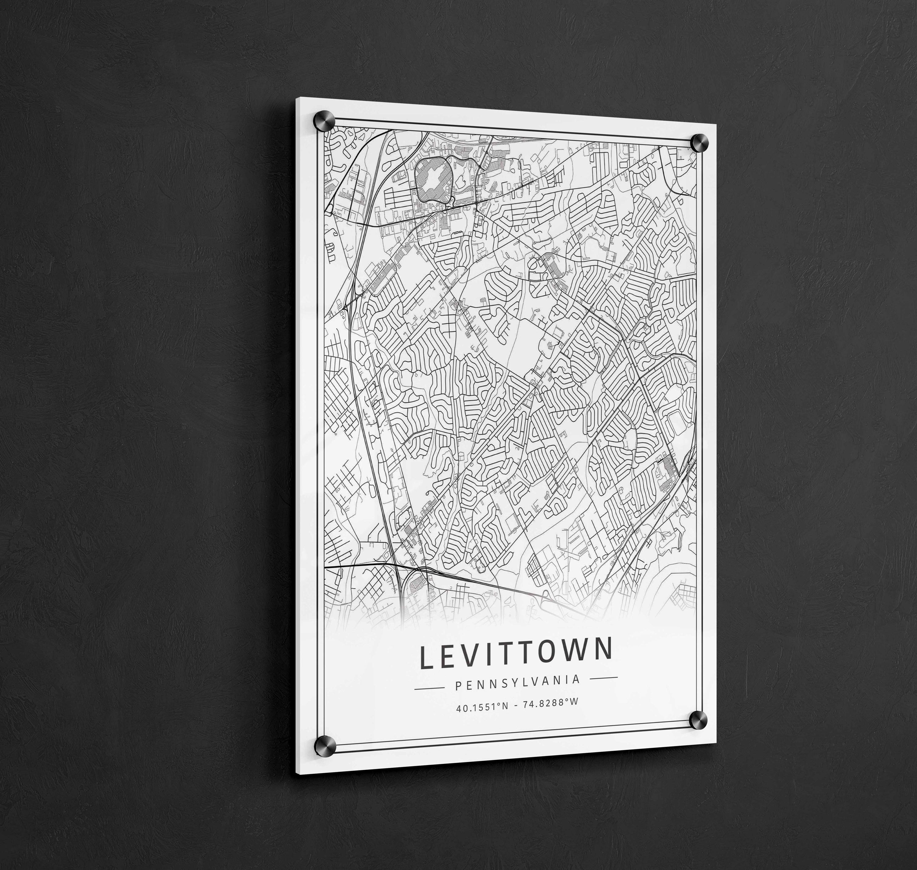 Levittown PA Street Map Print | Acrylic Glass Levittown Map Print ...