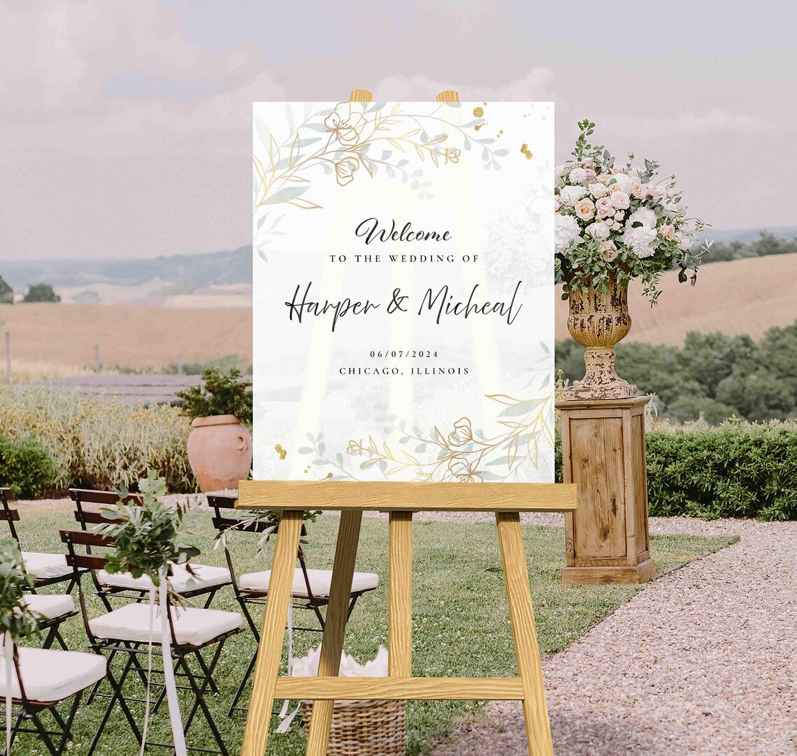 Acrylic Wedding Welcome Sign Floral Entrance Wedding Sign Custom ...