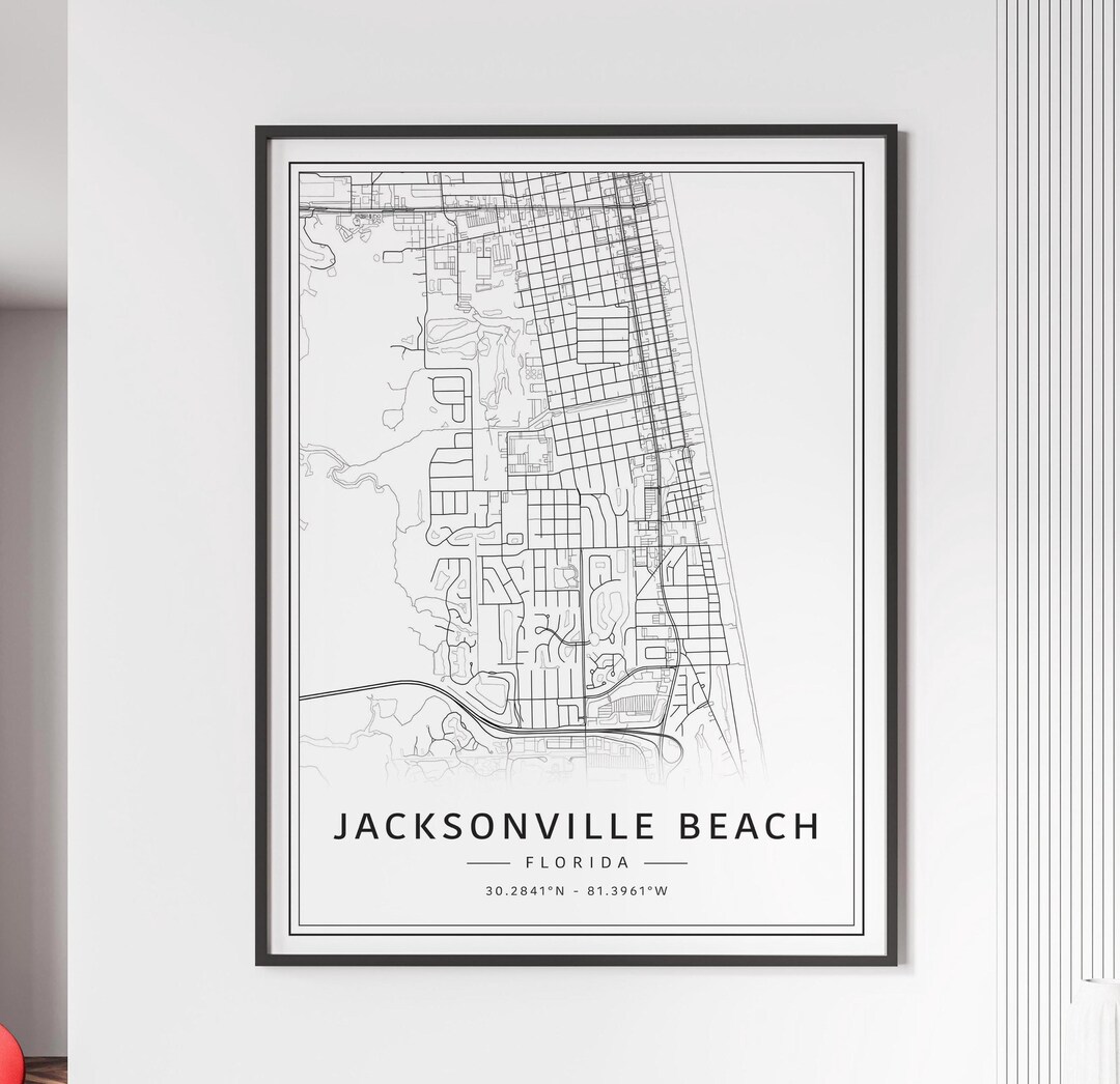 Jacksonville Beach FL Street Map Print | Acrylic Glass Jacksonville ...