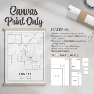 Ponder Texas Street Map Print | Acrylic Ponder City Map Print | Canvas ...