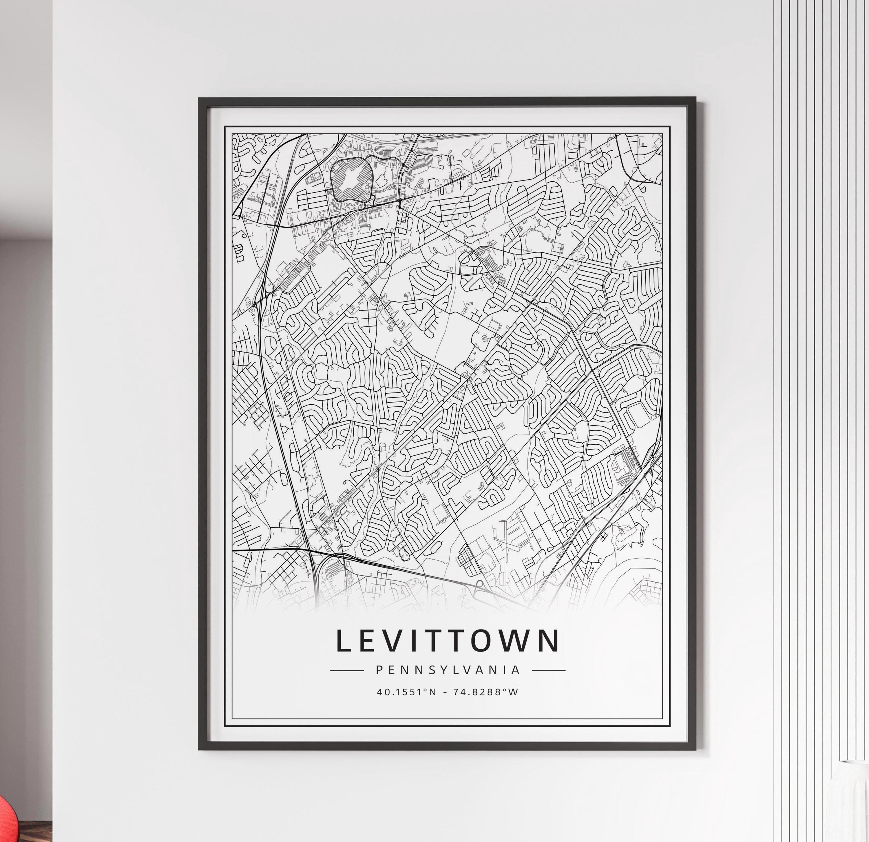 Levittown PA Street Map Print | Acrylic Glass Levittown Map Print ...