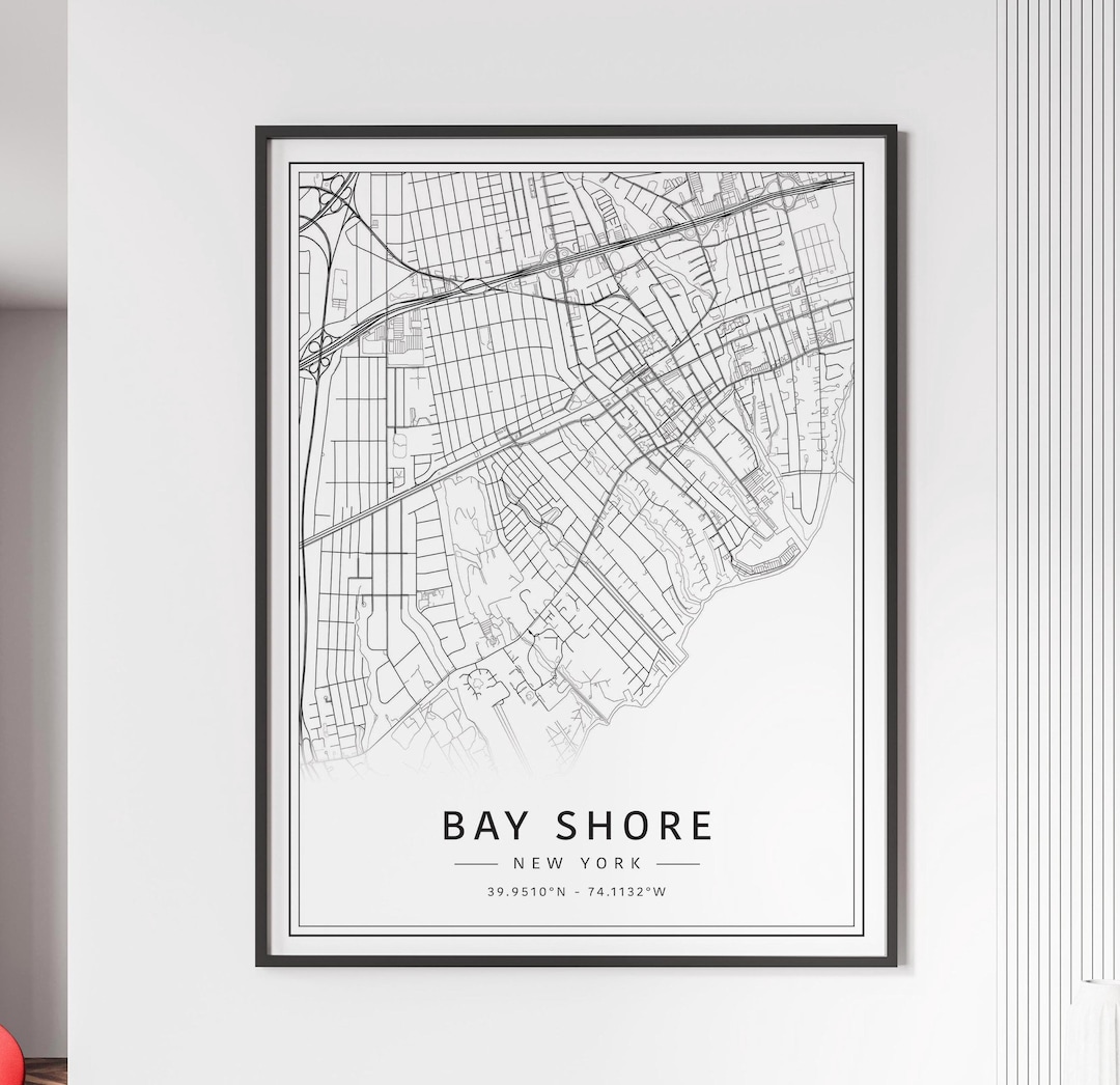 Bay Shore NY Street Map Print | Acrylic Glass Bay Shore Map Print ...