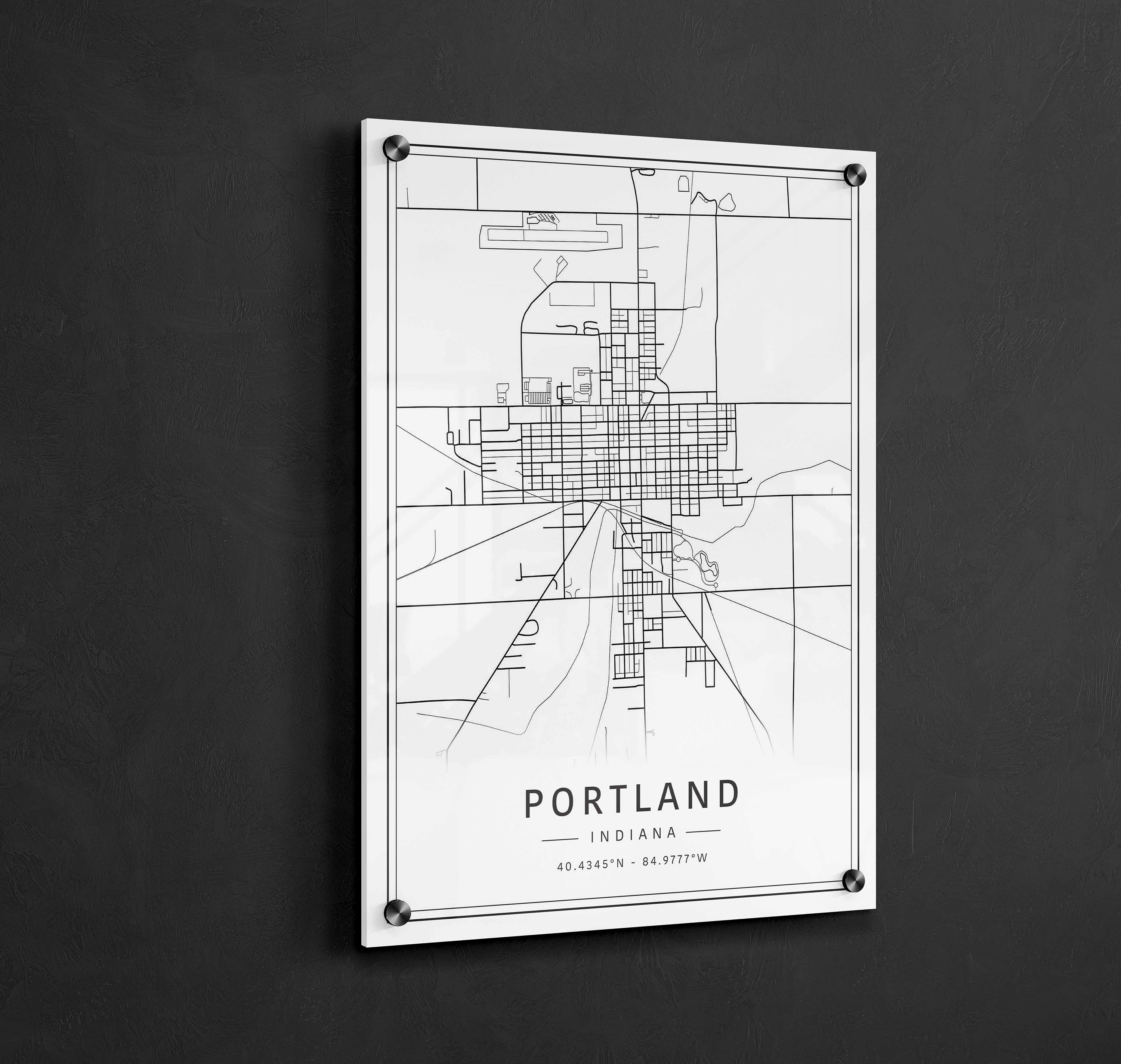 Portland Indiana Street Map Print | Acrylic Glass Portland City Map ...