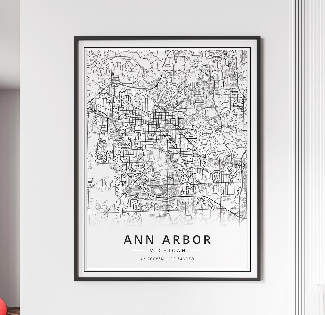 Ann Arbor Michigan Street Map Print | Acrylic Glass Ann Arbor City Map ...