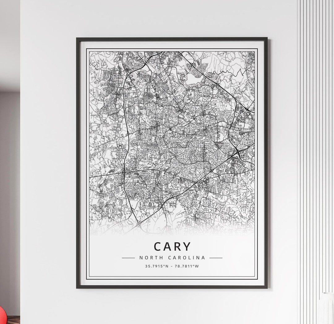Cary NC Street Map Print | Acrylic Glass Cary City Map Print | Canvas ...