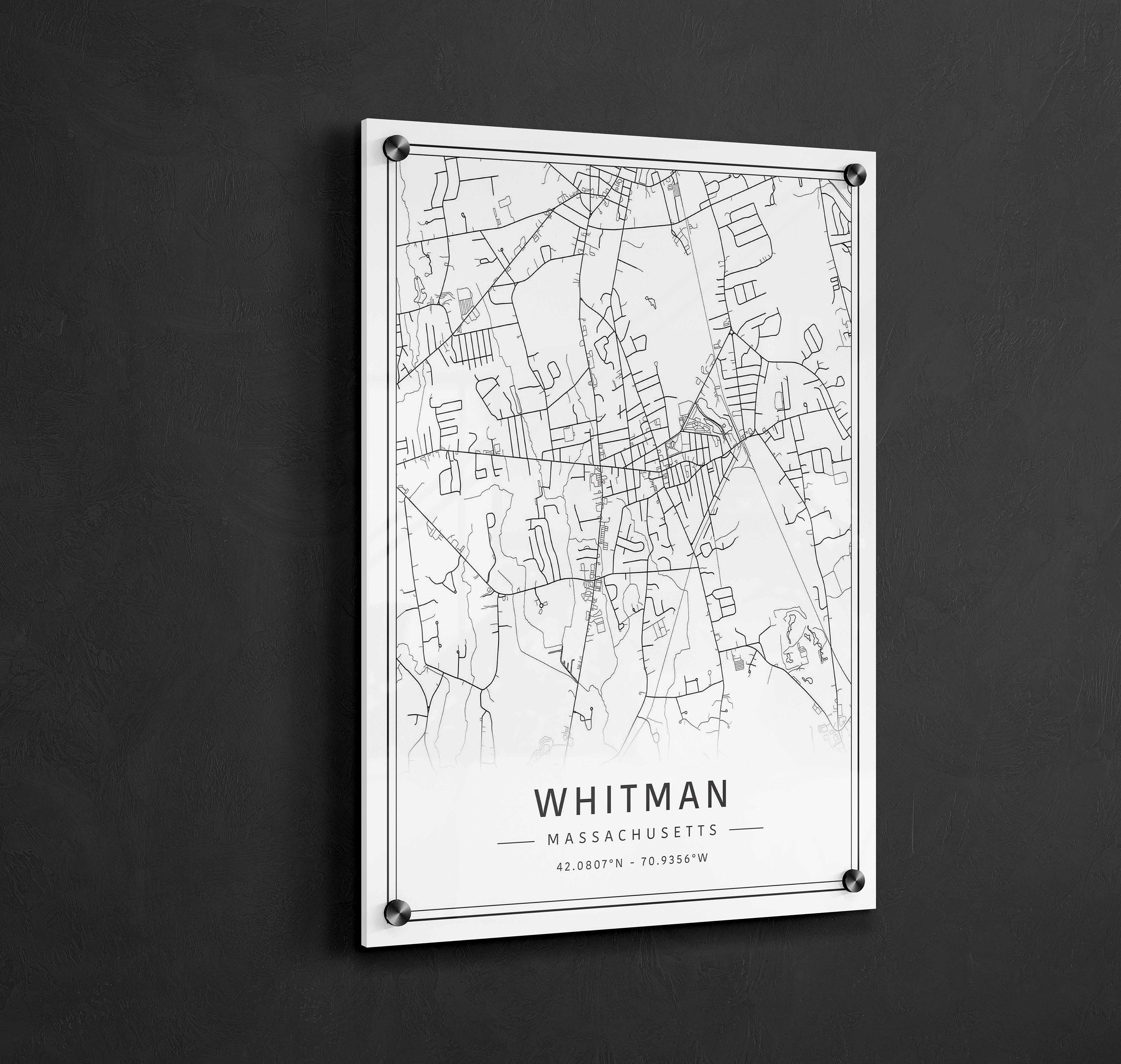 Whitman Massachusetts Street Map Print | Acrylic Glass Whitman Map ...