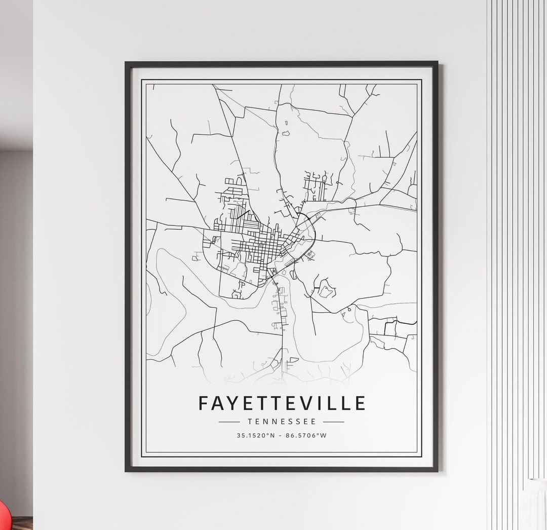 Fayetteville TN Street Map Print | Acrylic Fayetteville City Map Print ...
