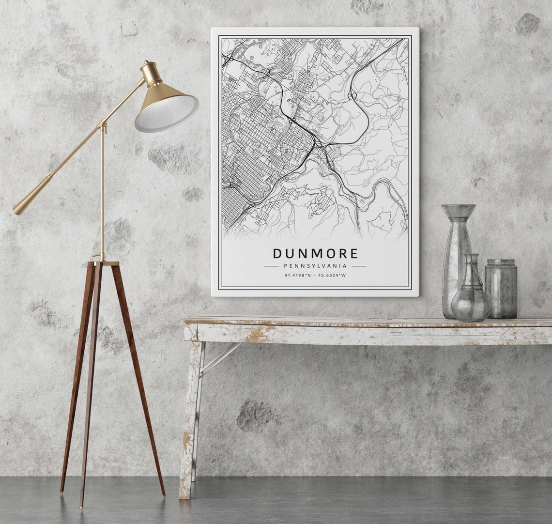 Dunmore PA Street Map Print | Acrylic Glass Dunmore Map Print | Canvas ...