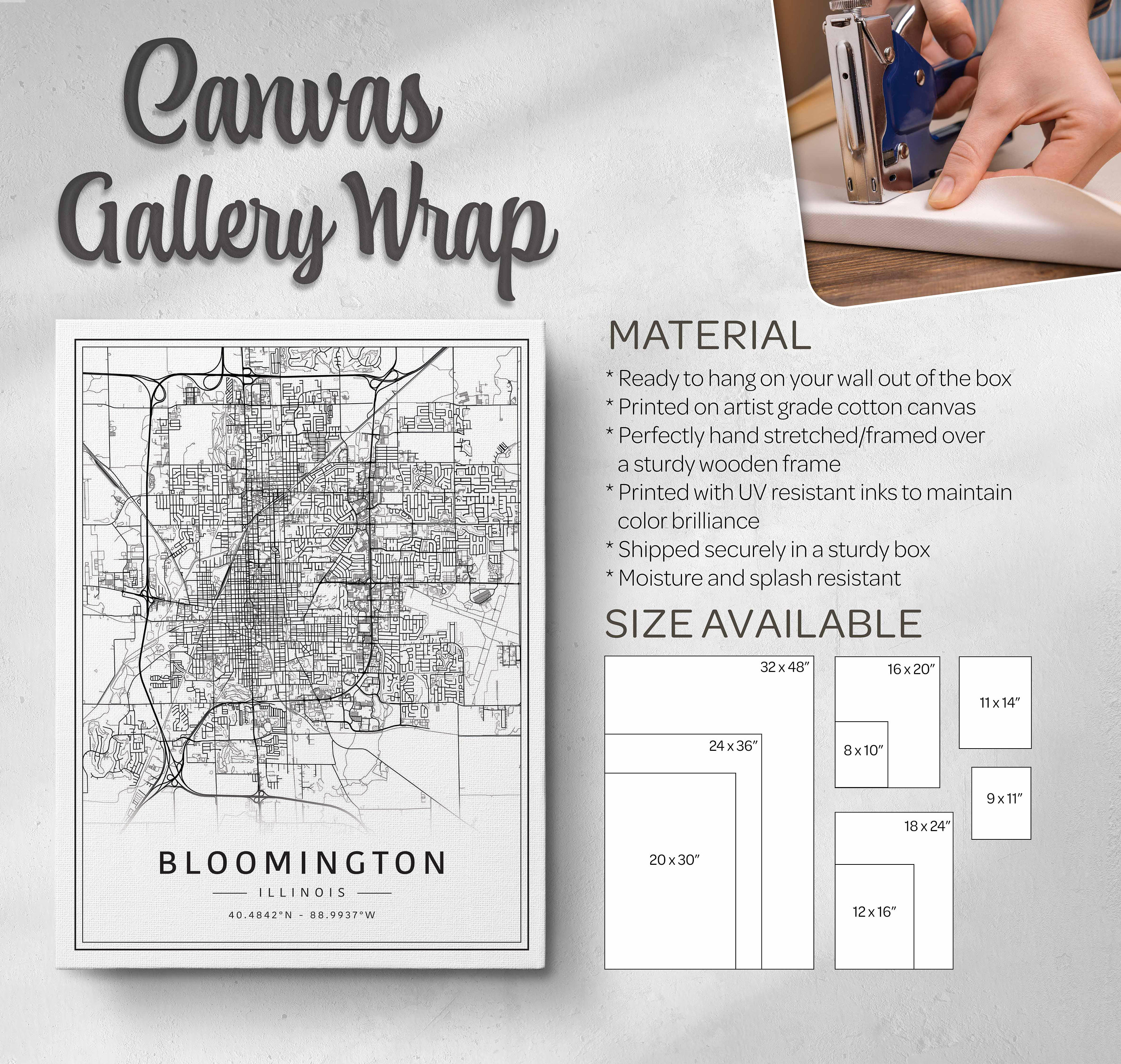 Bloomington IL Street Map Print | Acrylic Bloomington City Map Print ...