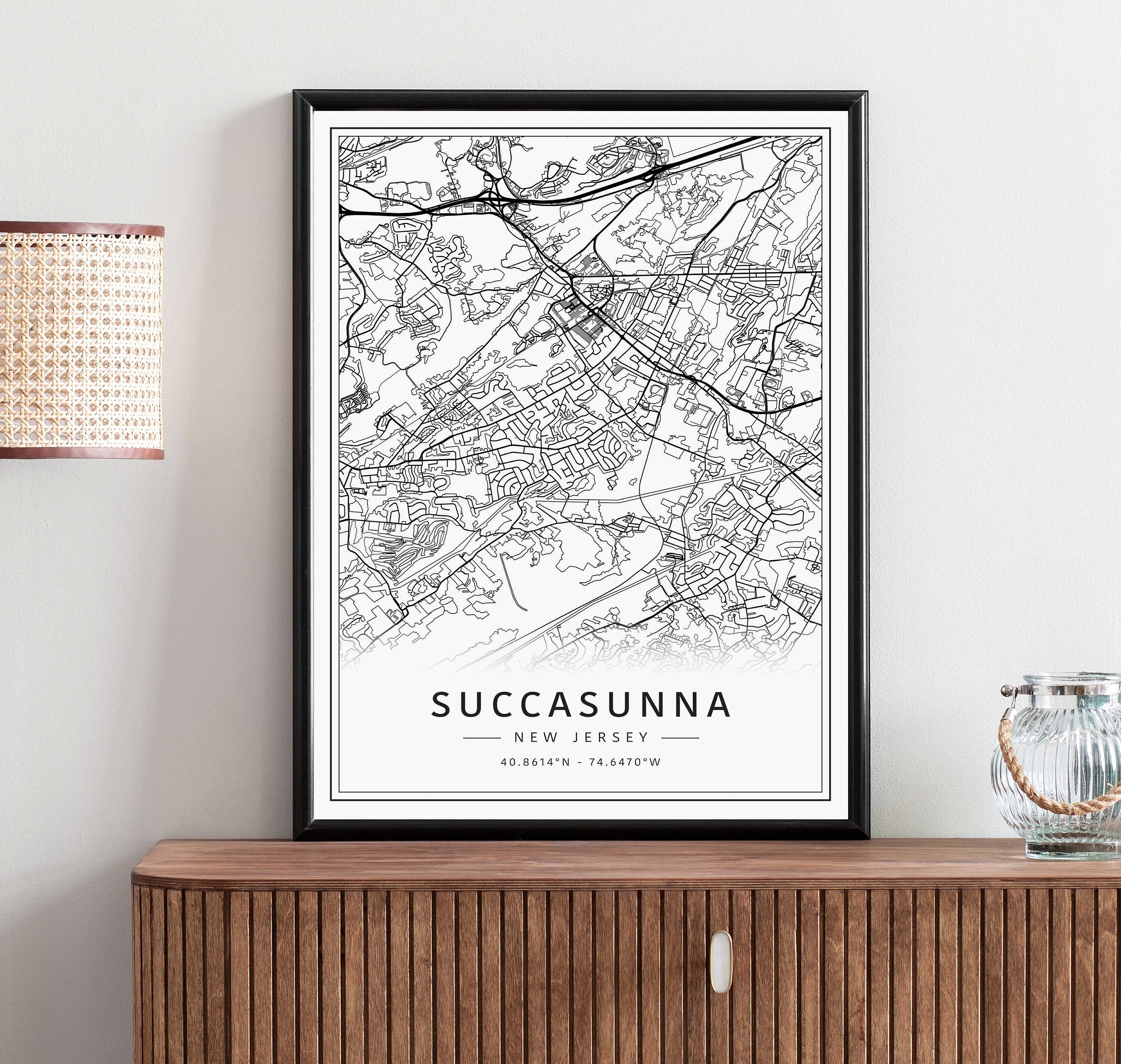 Succasunna NJ Street Map Print Acrylic Glass Succasunna Map Print ...