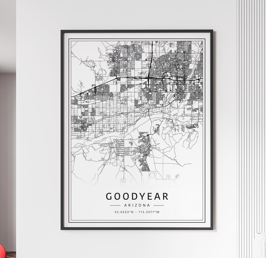 Goodyear AZ Street Map Print | Acrylic Goodyear City Map Print | Canvas ...