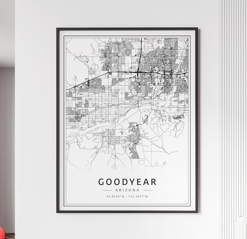 Goodyear AZ Street Map Print Acrylic Goodyear City Map Print Canvas ...