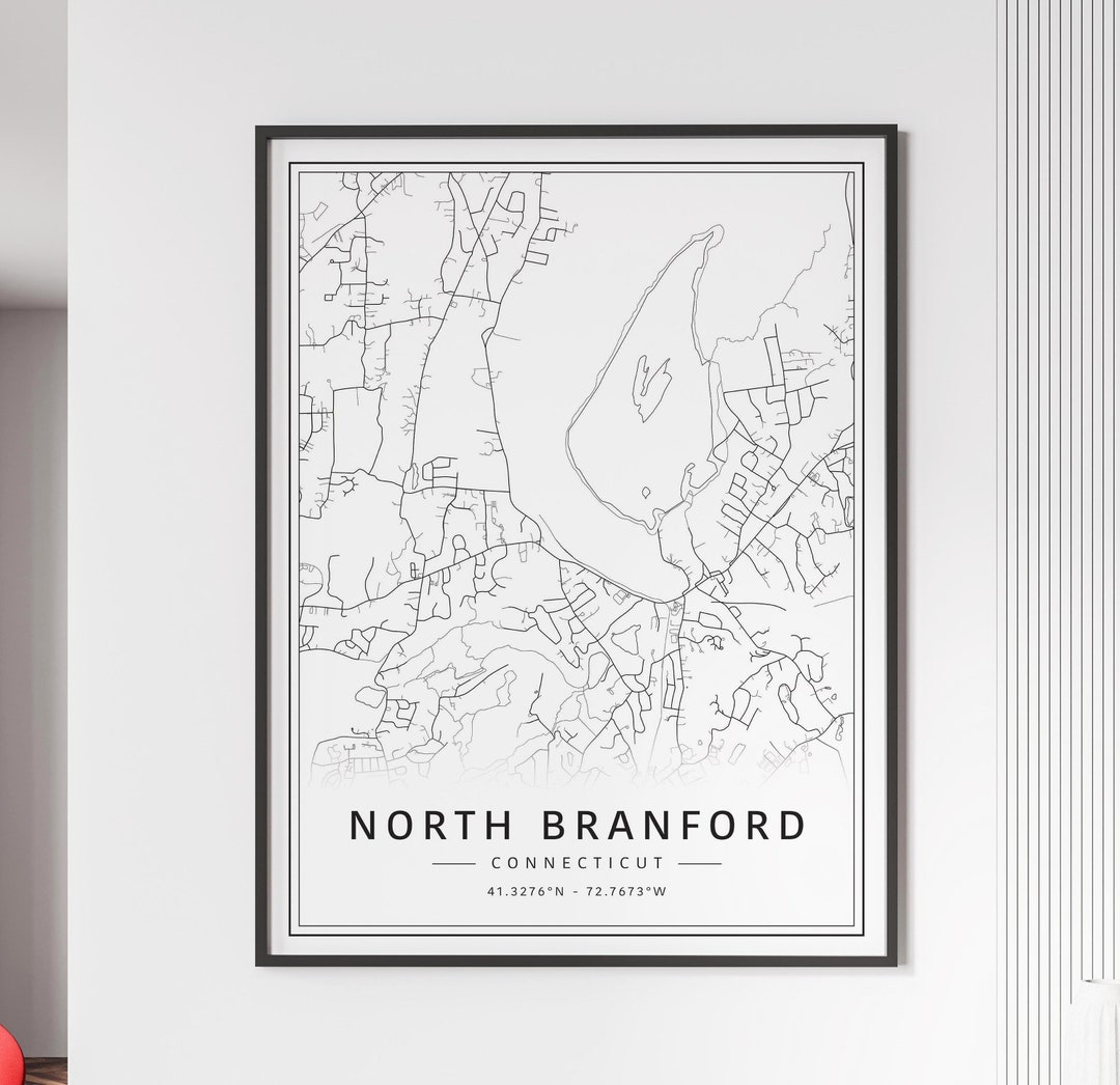 North Branford CT Street Map Print | Acrylic North Branford City Map ...