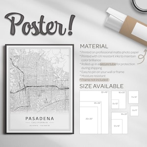 Pasadena California Street Map Print | Acrylic Glass Pasadena Map Print ...