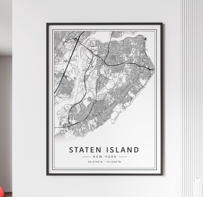Staten Island NY Street Map Print Acrylic Glass Staten Island Map Print ...