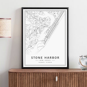 Stone Harbor NJ Street Map Print | Acrylic Glass Stone Harbor Map Print ...