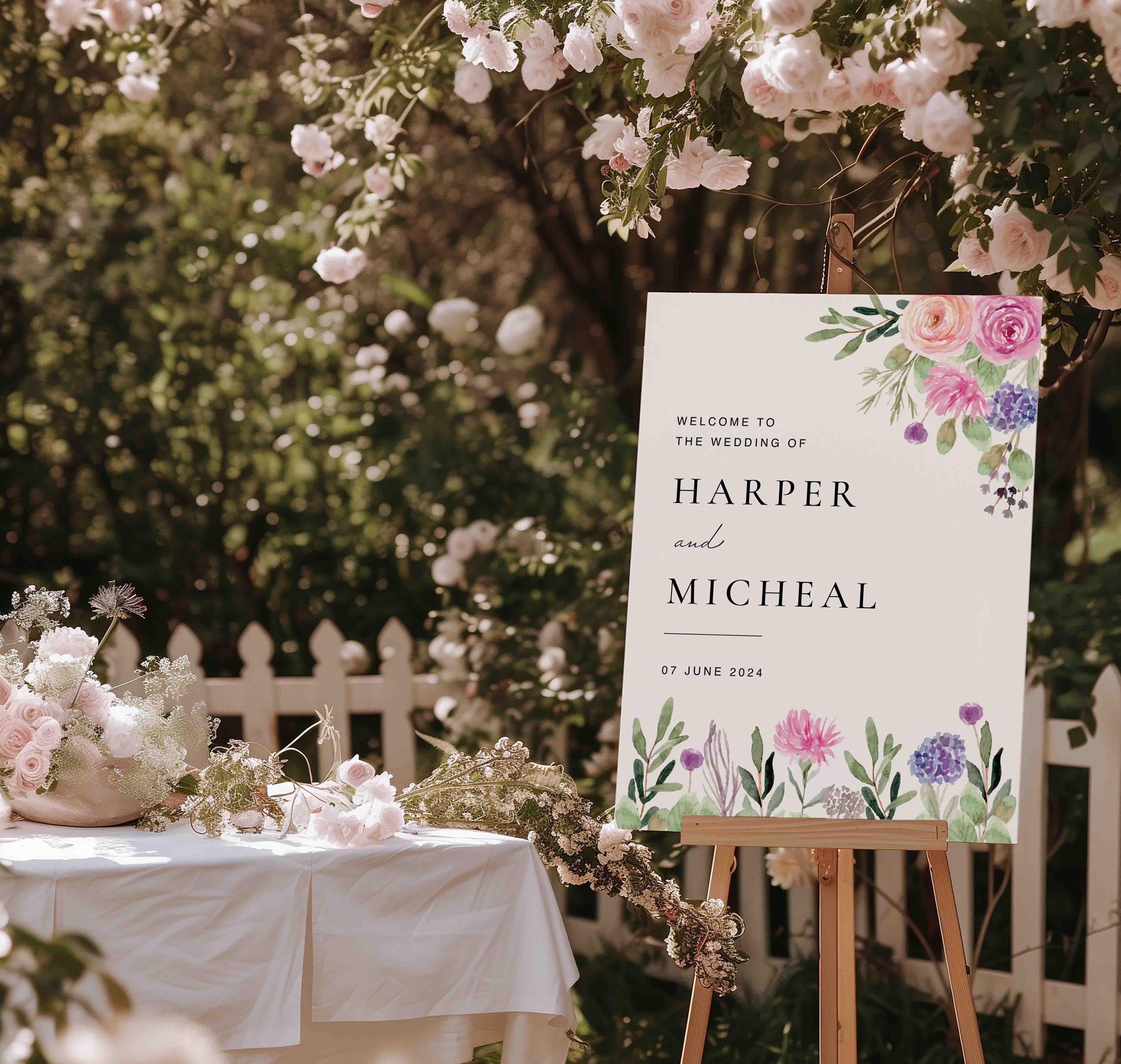 Acrylic Wedding Welcome Sign | Floral Entrance Wedding Sign | Custom ...