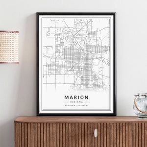 Marion IN Street Map Print | Acrylic Marion City Map Print | Canvas Marion Road Map Print ...