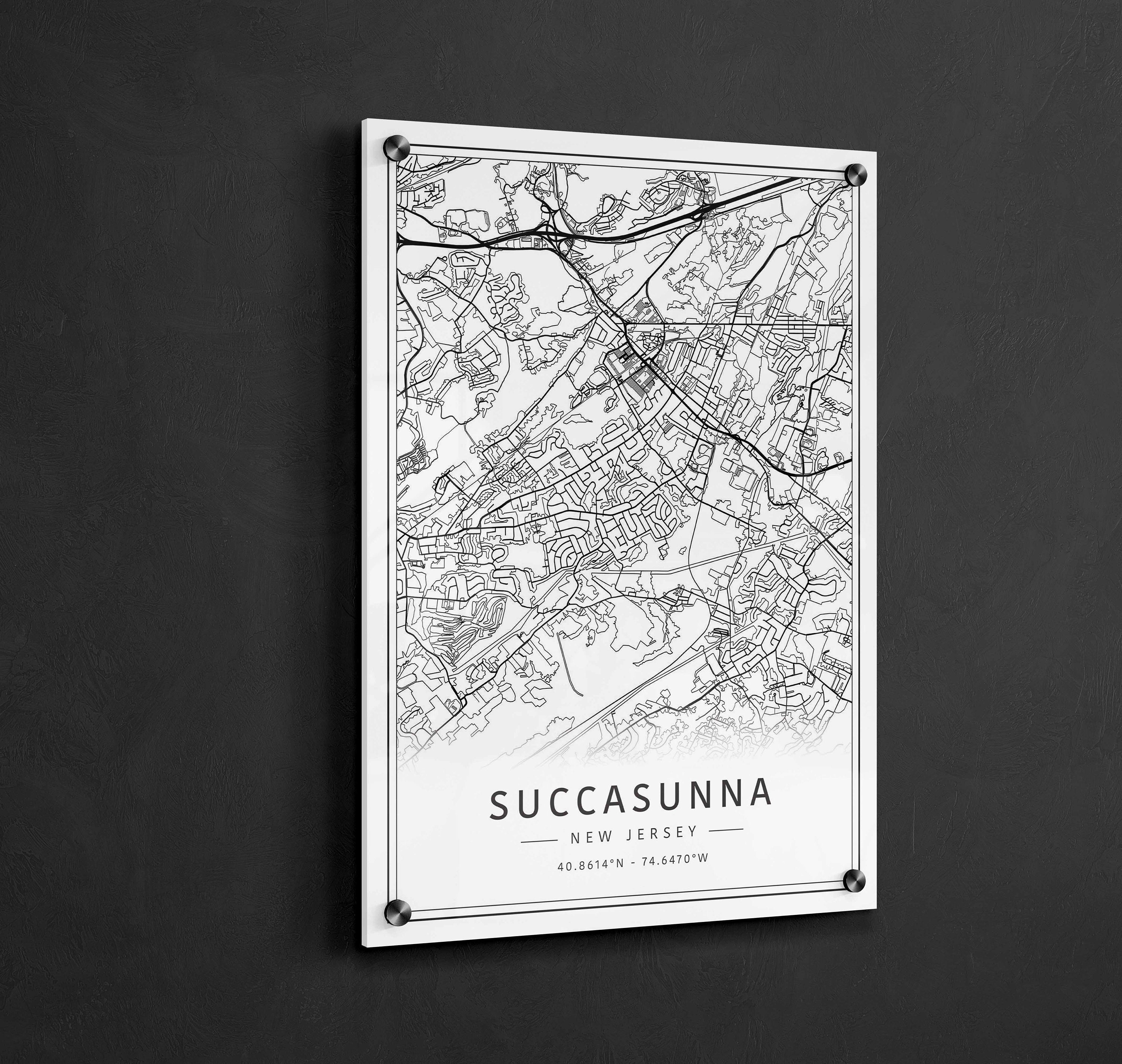 Succasunna NJ Street Map Print Acrylic Glass Succasunna Map Print ...