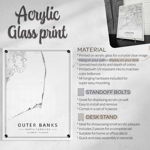 Outer Banks NC Street Map Print | Acrylic Glass Outer Banks City Map ...
