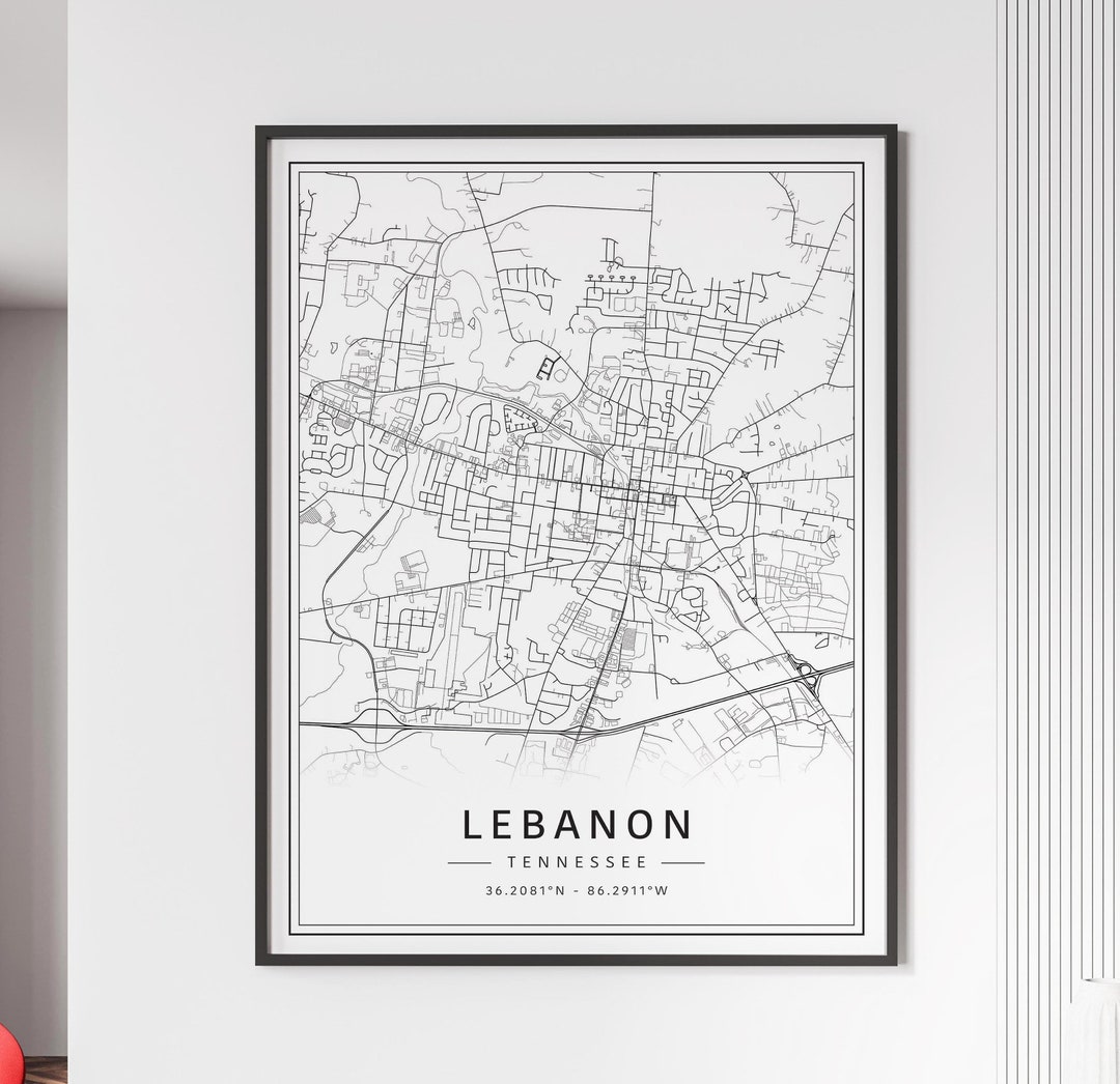 Lebanon TN Street Map Print | Acrylic Lebanon City Map Print | Canvas ...