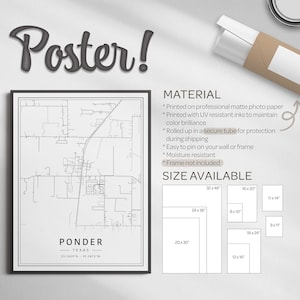 Ponder Texas Street Map Print | Acrylic Ponder City Map Print | Canvas ...