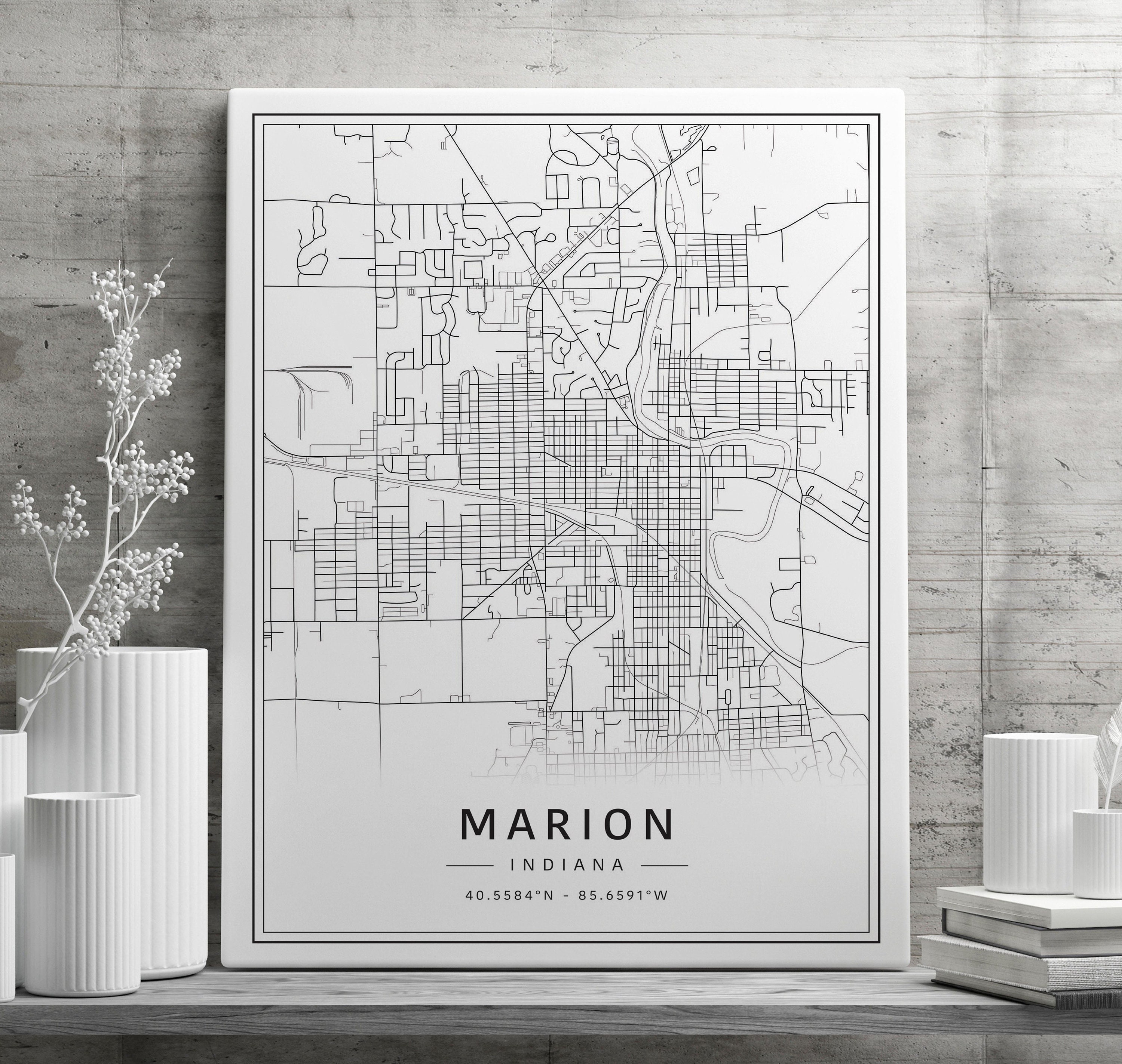 Marion IN Street Map Print | Acrylic Marion City Map Print | Canvas ...