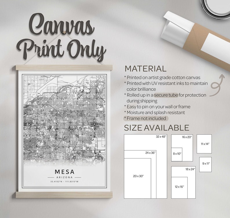 Mesa Arizona Street Map Print Acrylic Mesa City Map Print Canvas Mesa ...