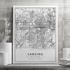 Lansing Michigan Street Map Print | Acrylic Glass Lansing City Map ...