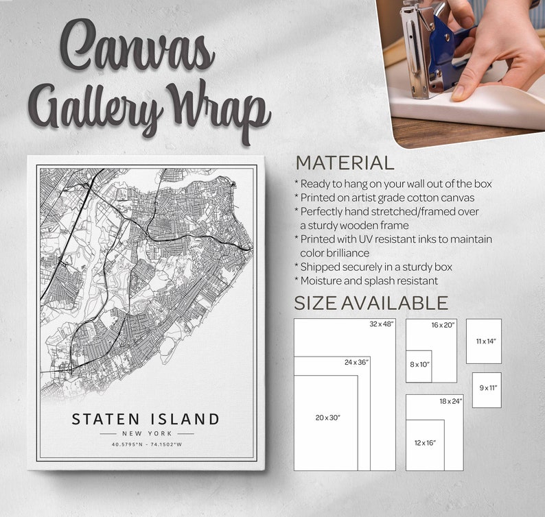 Staten Island NY Street Map Print | Acrylic Glass Staten Island Map ...