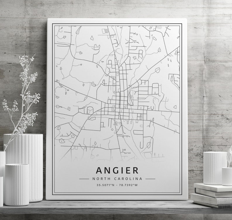 Angier NC Street Map Print Acrylic Glass Angier City Map Print Canvas ...
