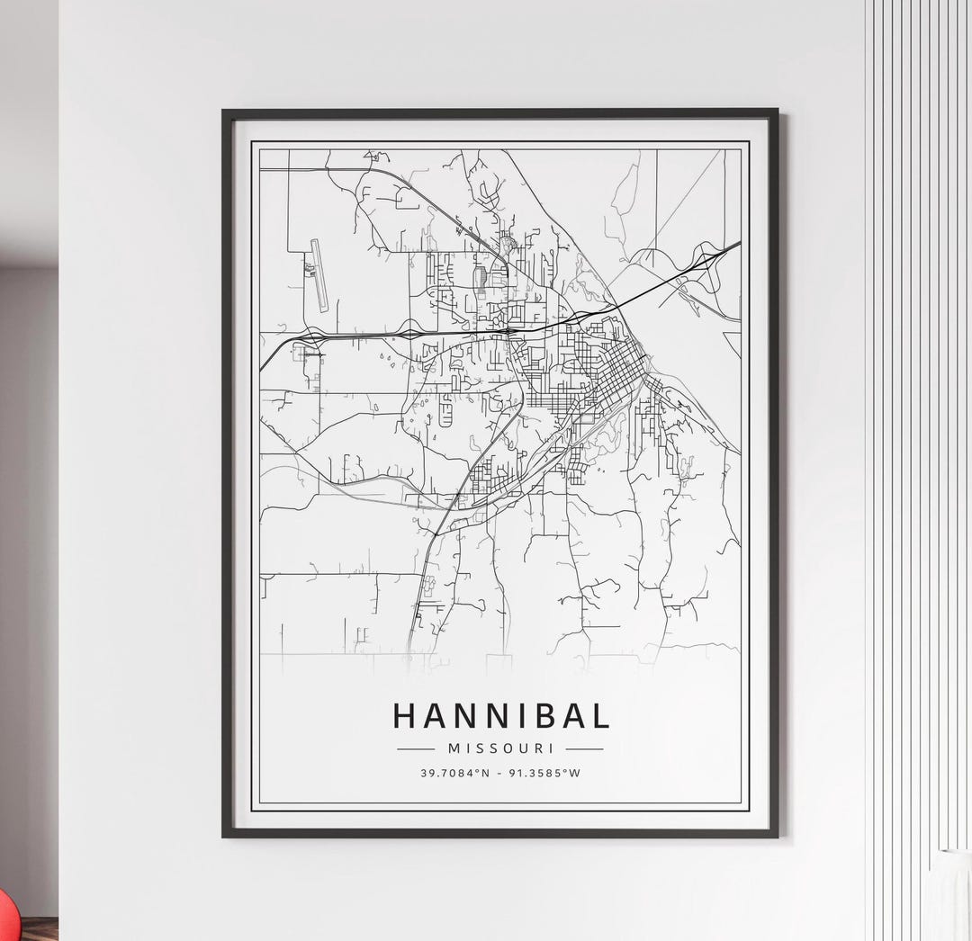 Hannibal MO Street Map Print | Acrylic Glass Hannibal City Map Print ...