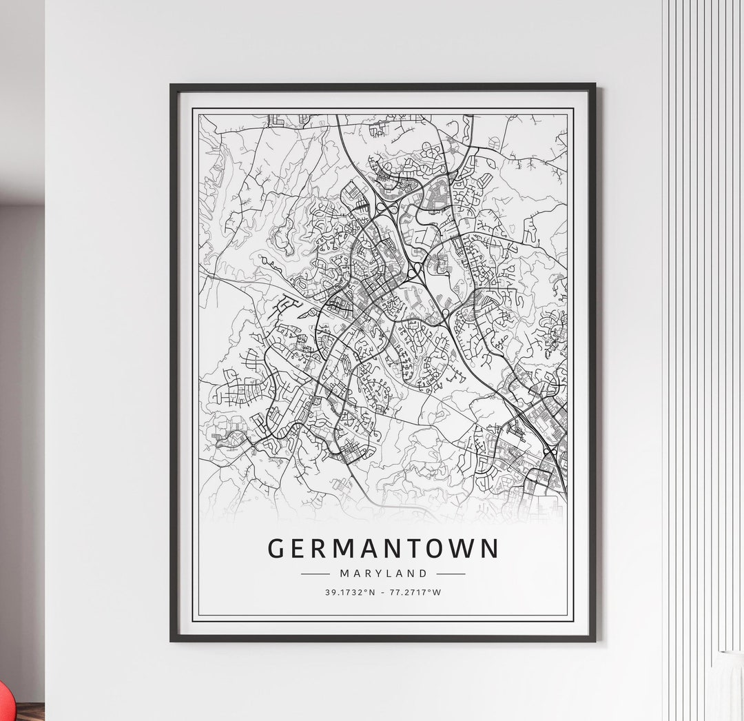 Germantown MD Street Map Print | Acrylic Glass Germantown Map Print ...