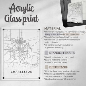 Charleston Illinois Street Map Print | Acrylic Glass Charleston City ...