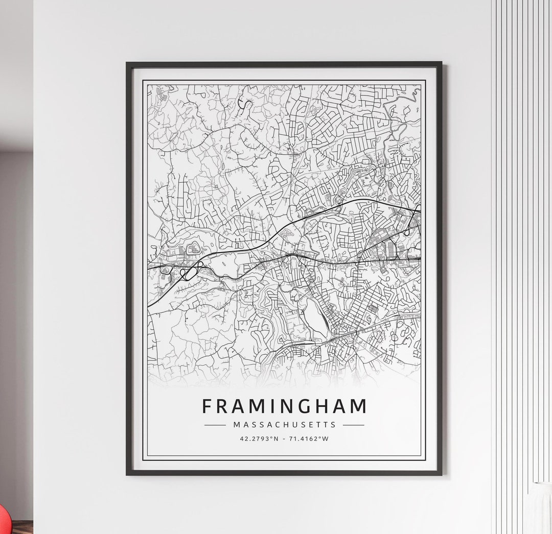 Framingham MA Street Map Print | Acrylic Glass Framingham City Map ...