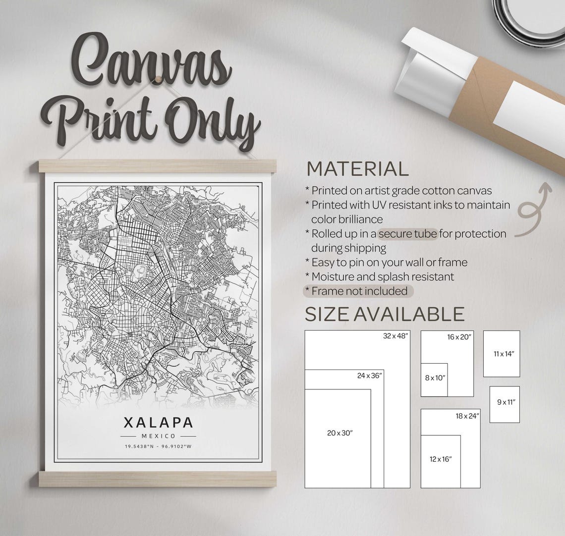 Xalapa Mexico Street Map Print | Acrylic Glass Xalapa City Map Print ...