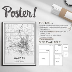 Wausau Wisconsin Street Map Print | Acrylic Glass Wausau City Map Print ...