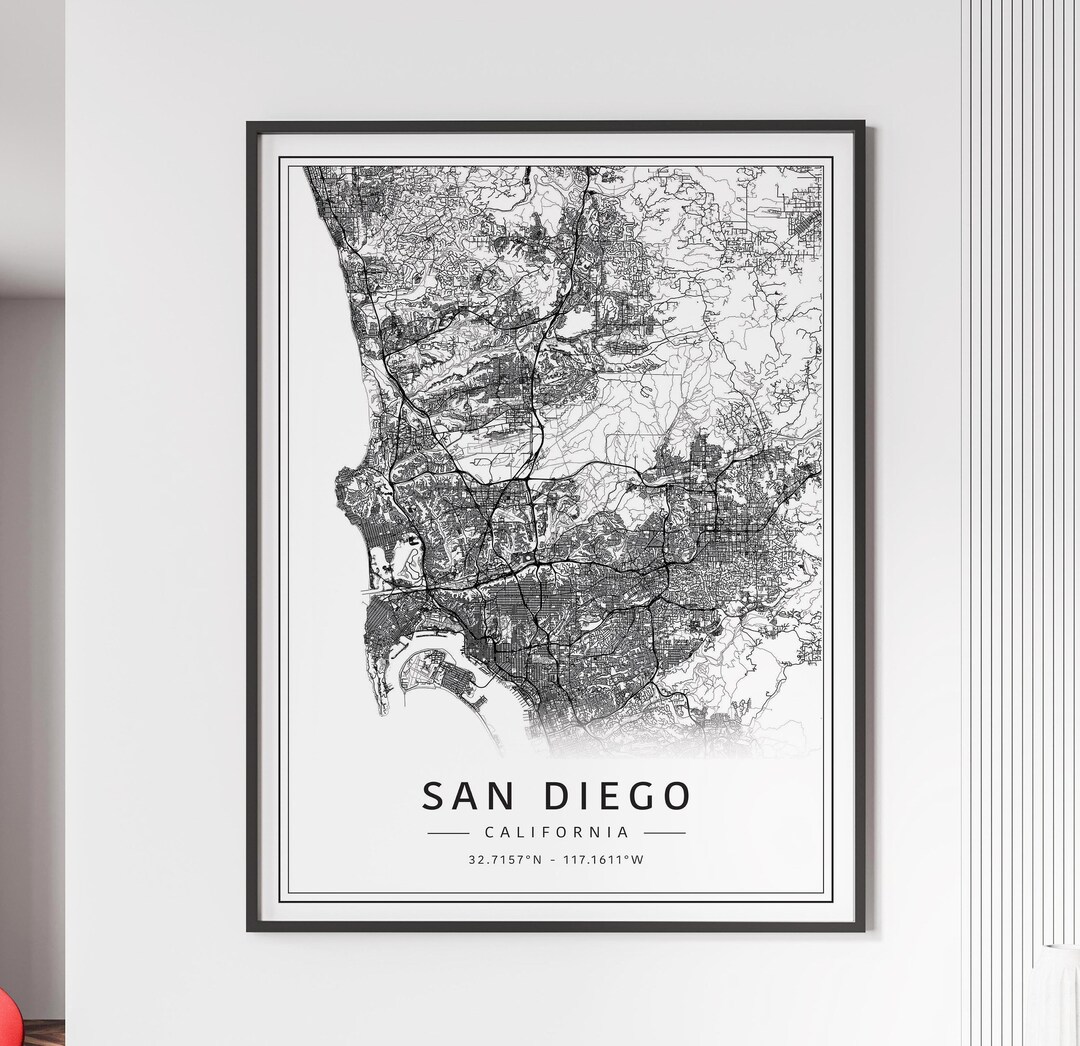 San Diego California Street Map Print | Acrylic Glass San Diego City ...