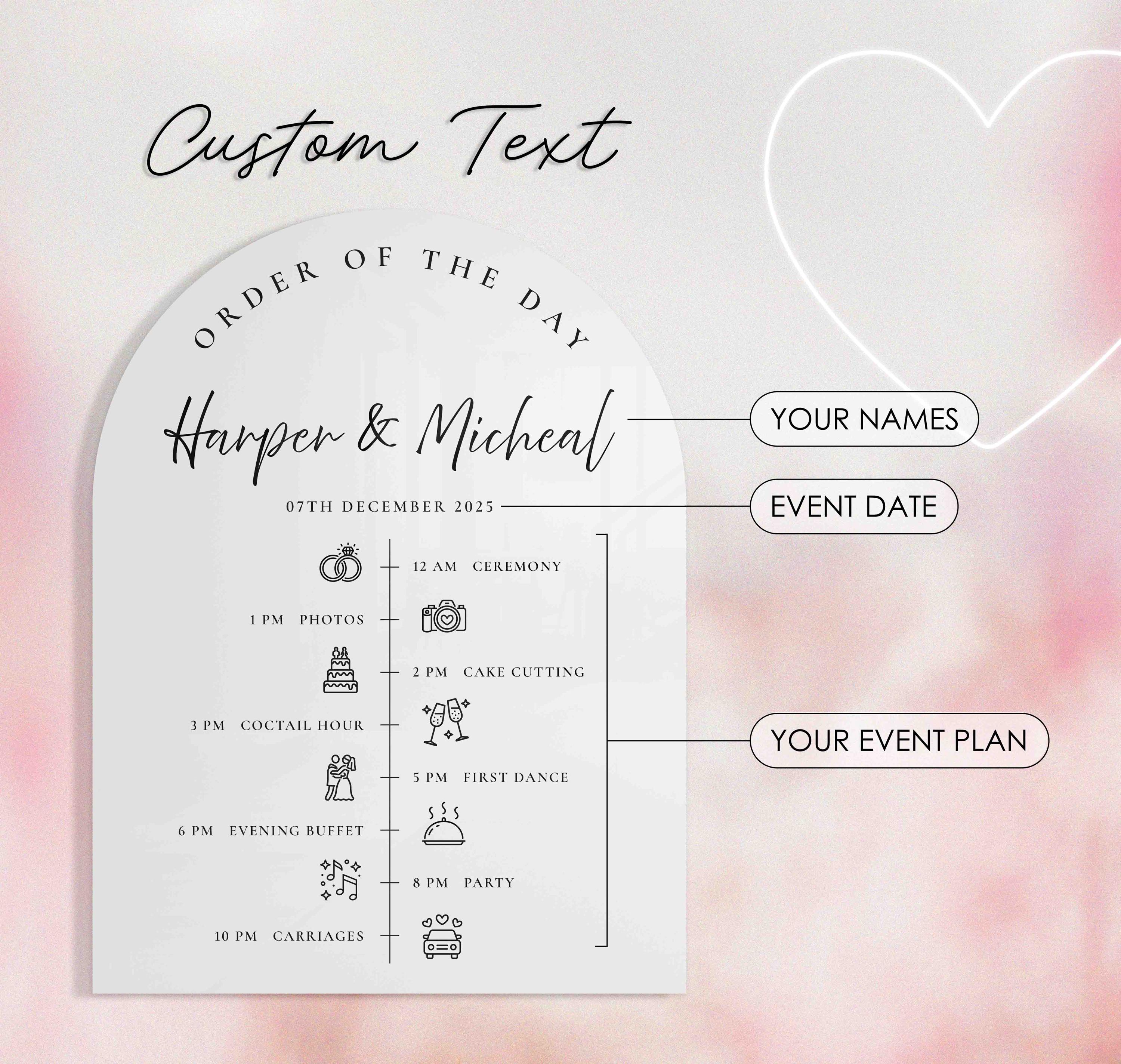 Order of the Day Wedding Sign Order of Events Sign Custom Wedding ...