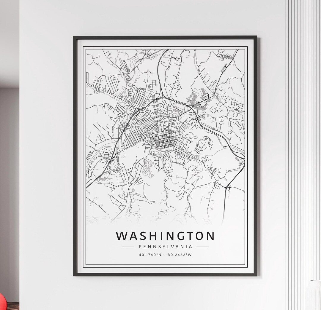 Washington PA Street Map Print | Acrylic Glass Washington City Map ...