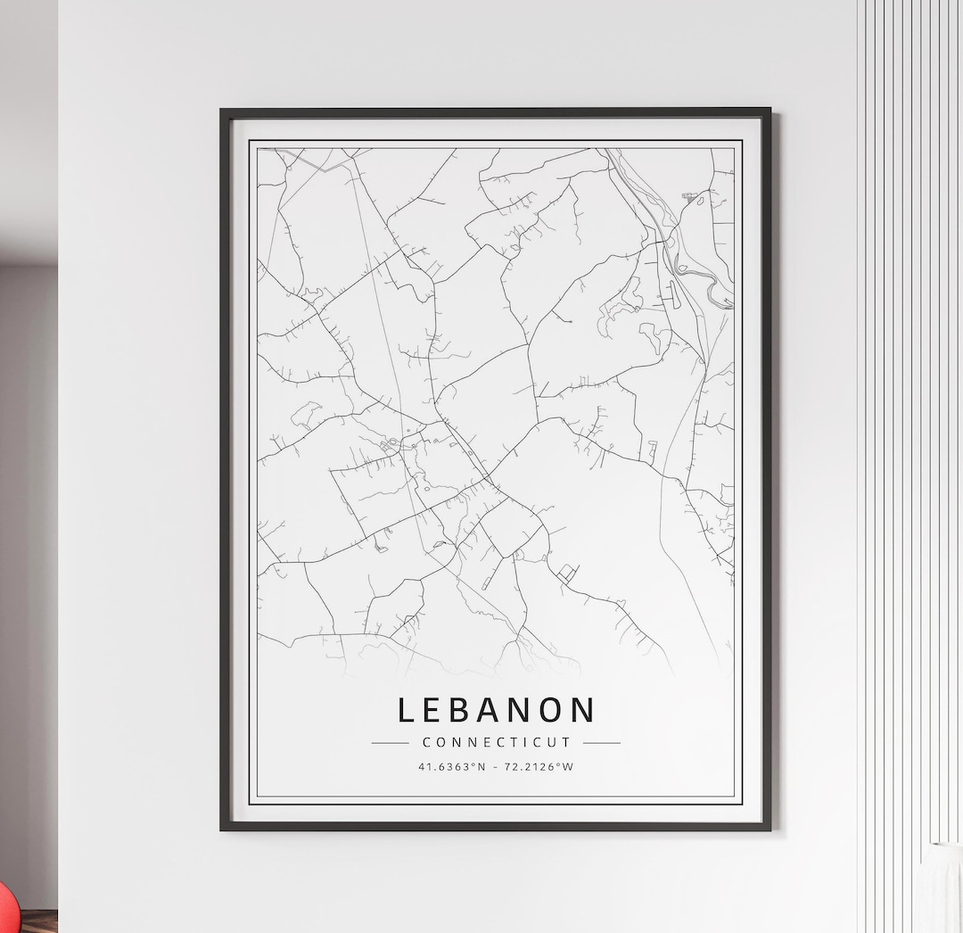 Lebanon Connecticut Street Map Print | Acrylic Lebanon Map Print ...