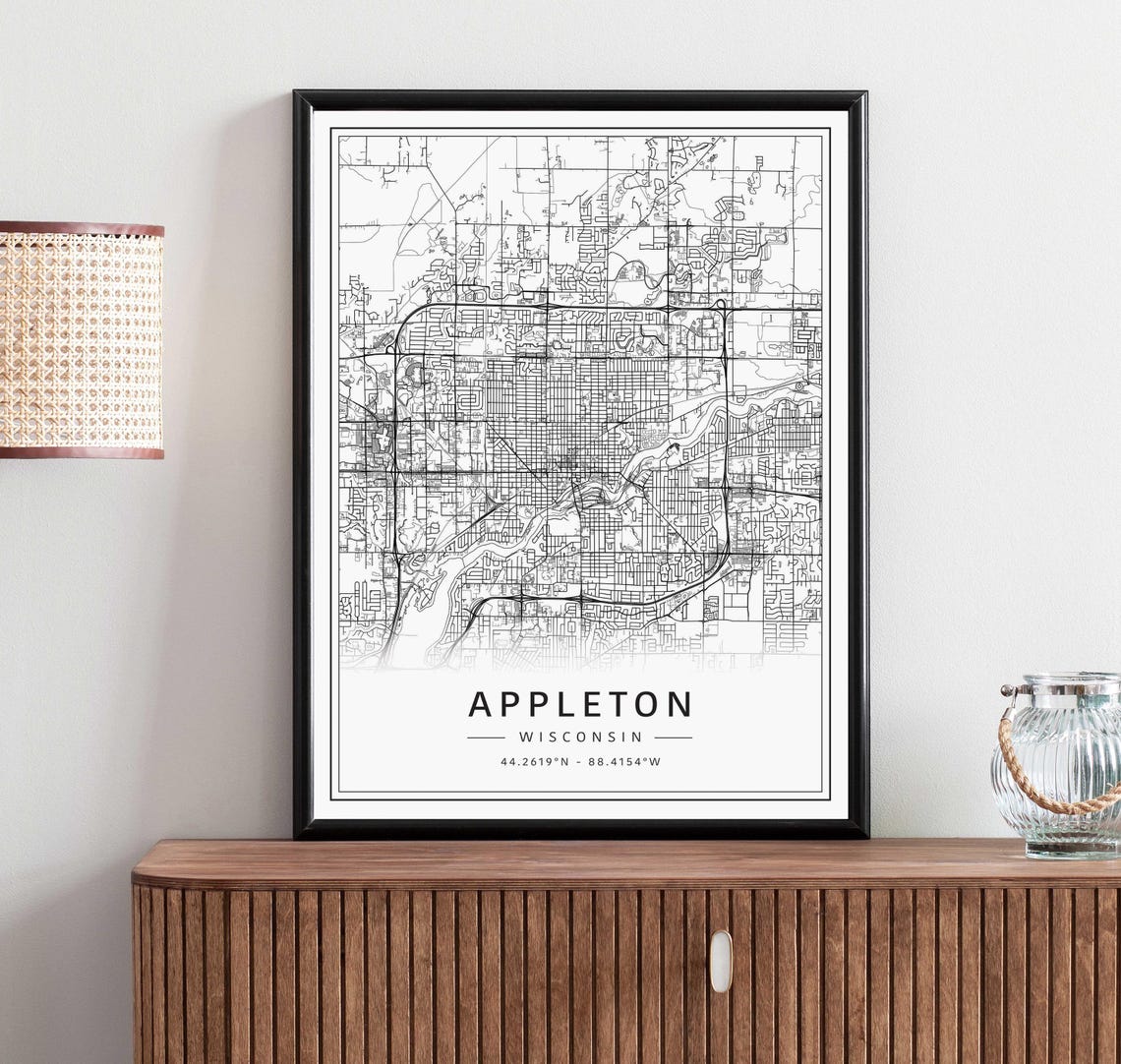 Appleton WI Street Map Print | Acrylic Glass Appleton City Map Print ...