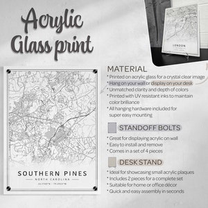 Southern Pines NC Street Map Print | Acrylic Glass Southern Pines City ...