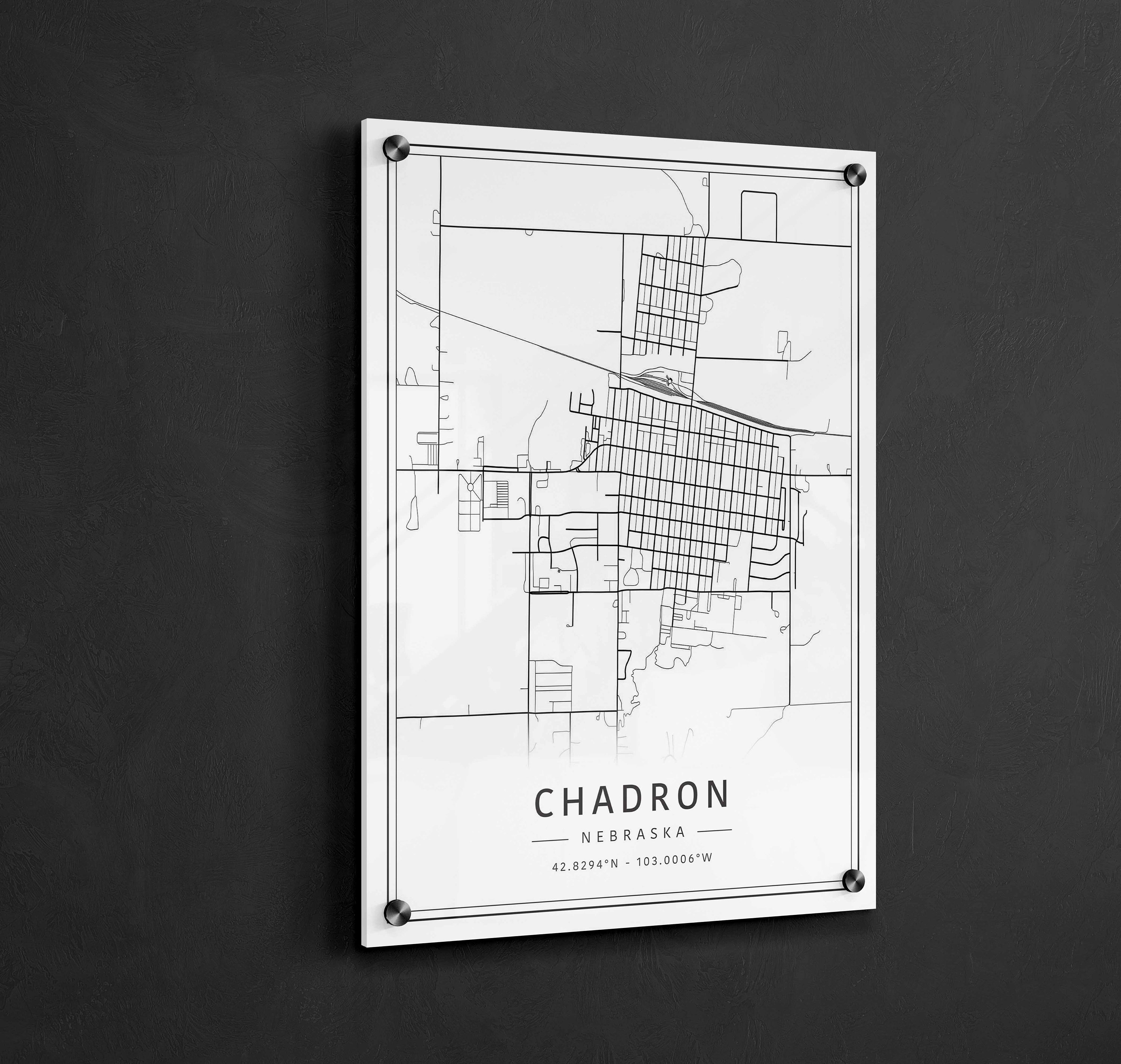Chadron NE Street Map Print | Acrylic Glass Chadron City Map Print ...